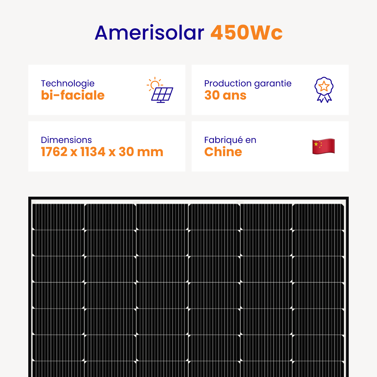 Panneau solaire Amerisolar 450Wc bifacial